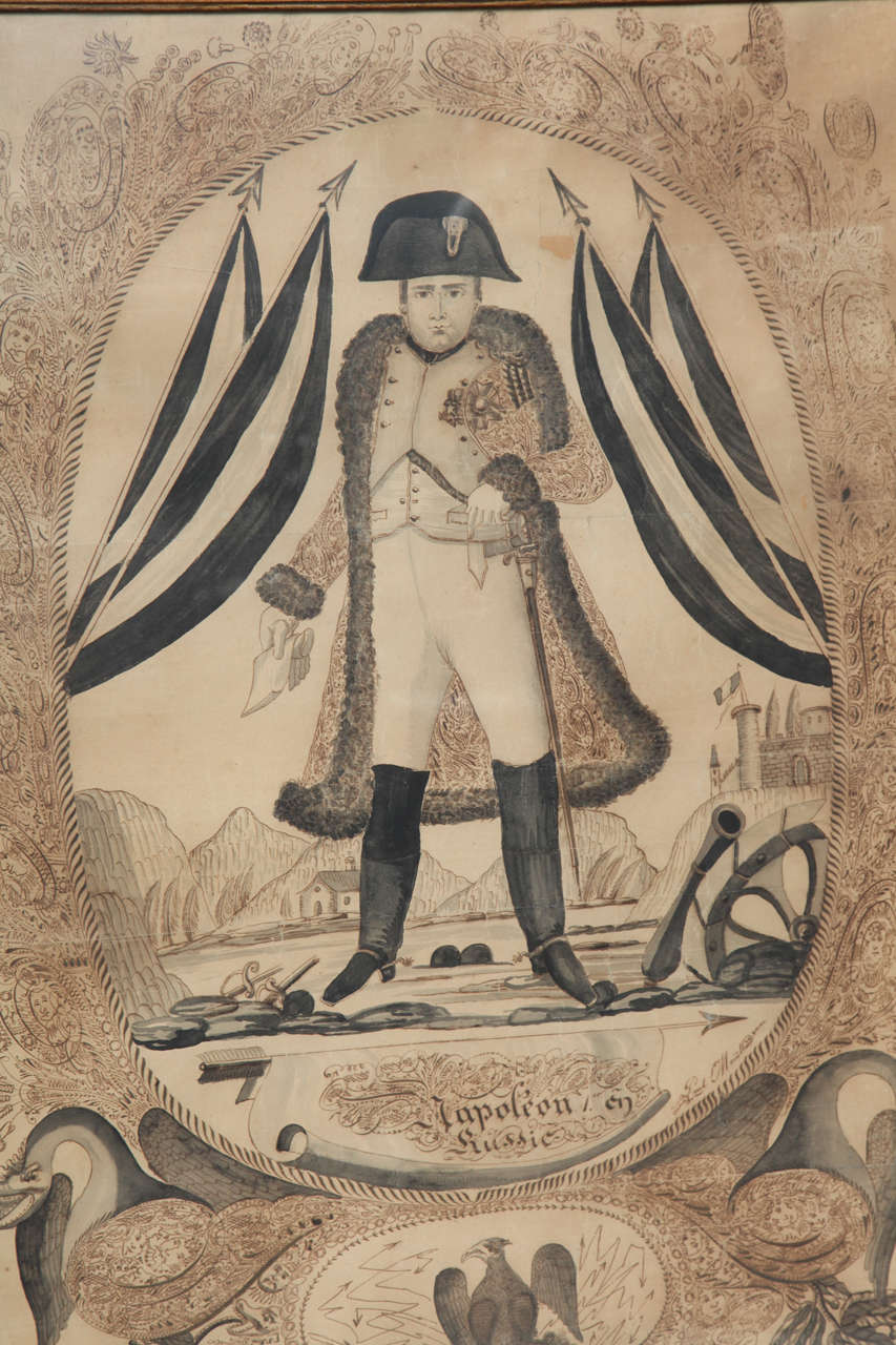 Napoleonic Folk Art Calligraphy Drawing For Sale at 1stDibs