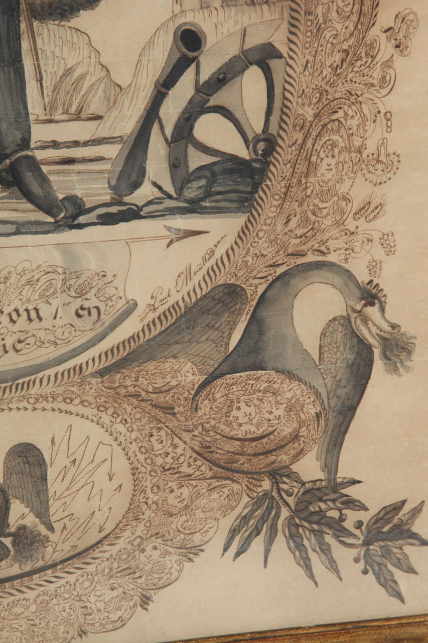 Napoleonic Folk Art Calligraphy Drawing For Sale at 1stDibs