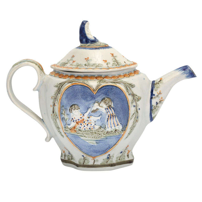 Rare Prattware Sportive Innocence Teapot at 1stDibs