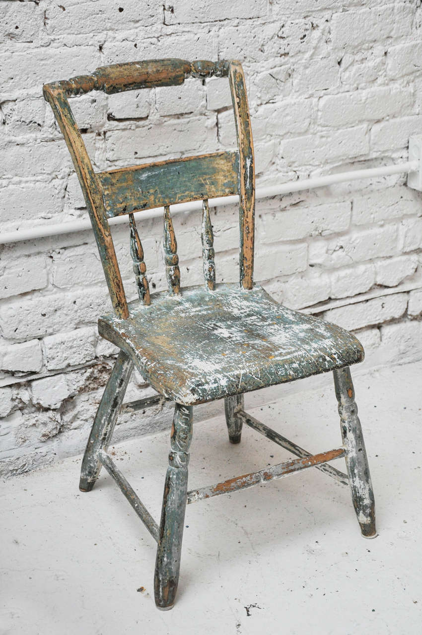 Antique Turquoise Wooden Chair at 1stDibs