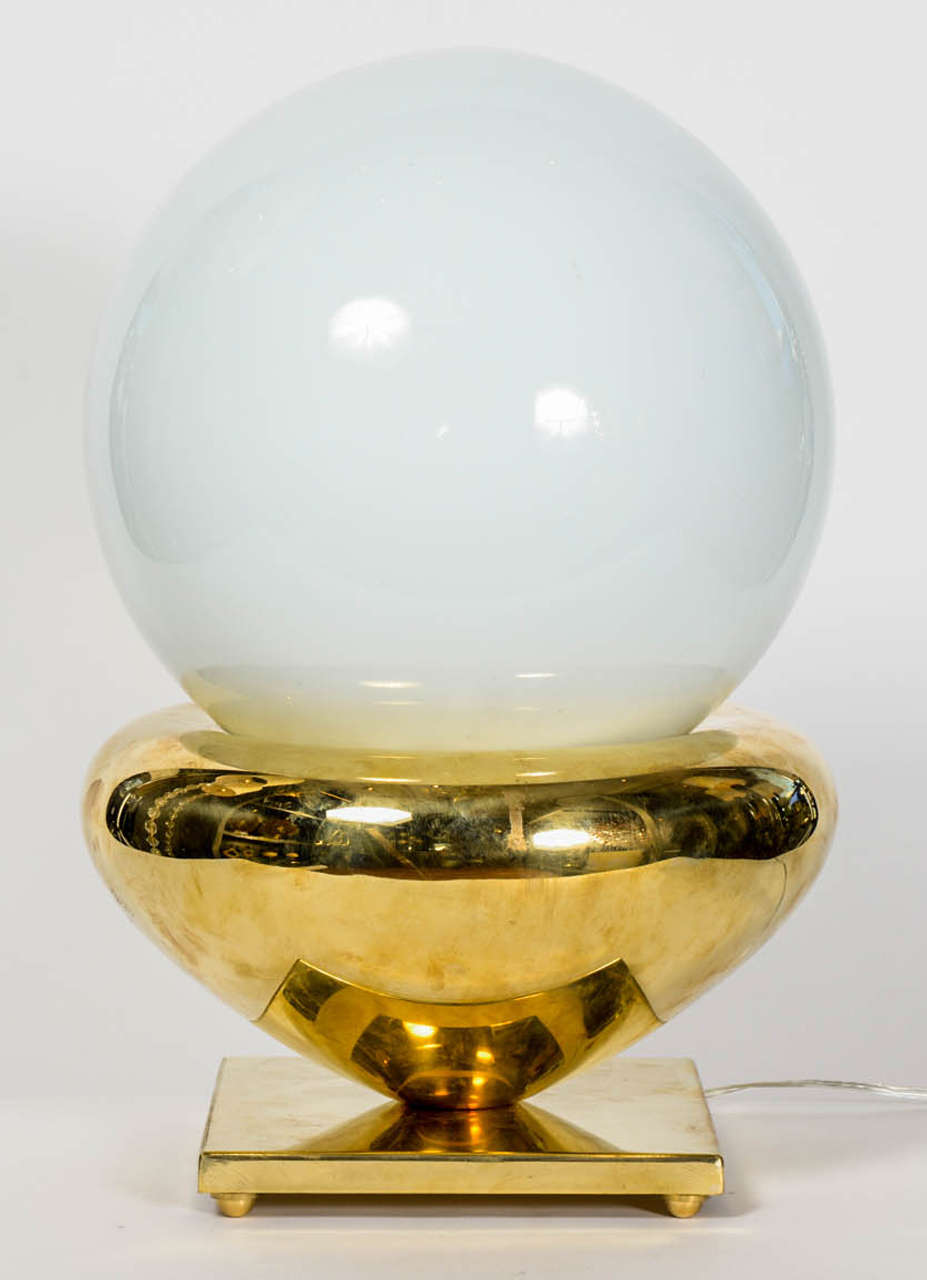 Pair of Brass and White Glass Globes Lamps at 1stDibs