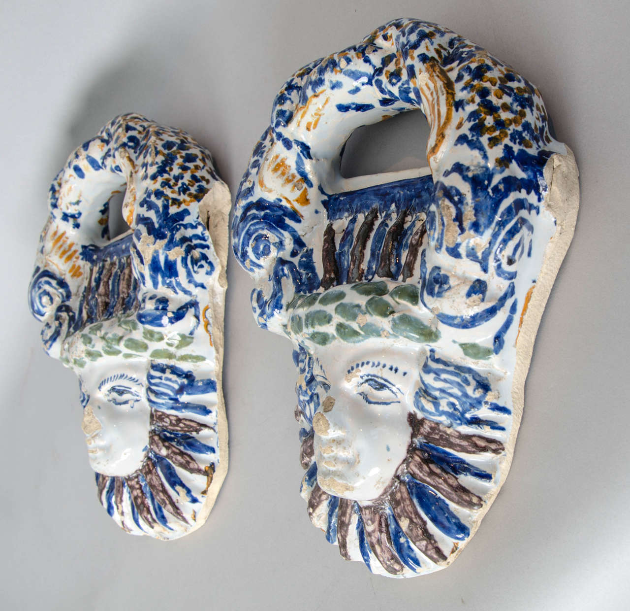 Pair of Polychrome French Faience Masks, Nevers circa 1660 For Sale at ...