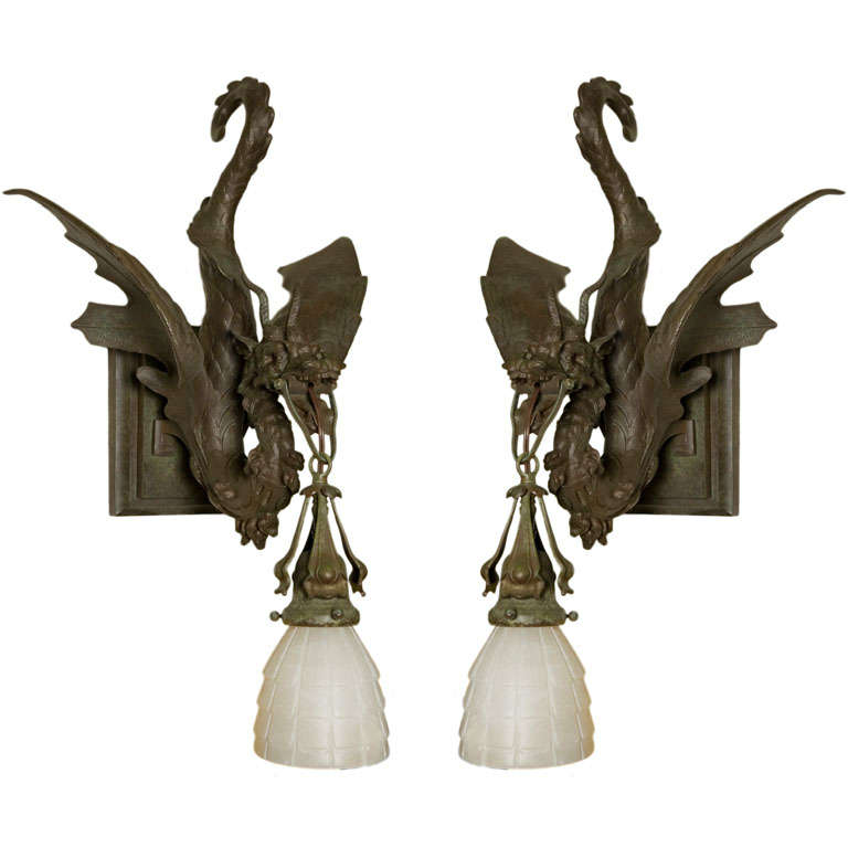 Pair of Dragon Sconces at 1stDibs | dragon wall sconce, dragon sconce light