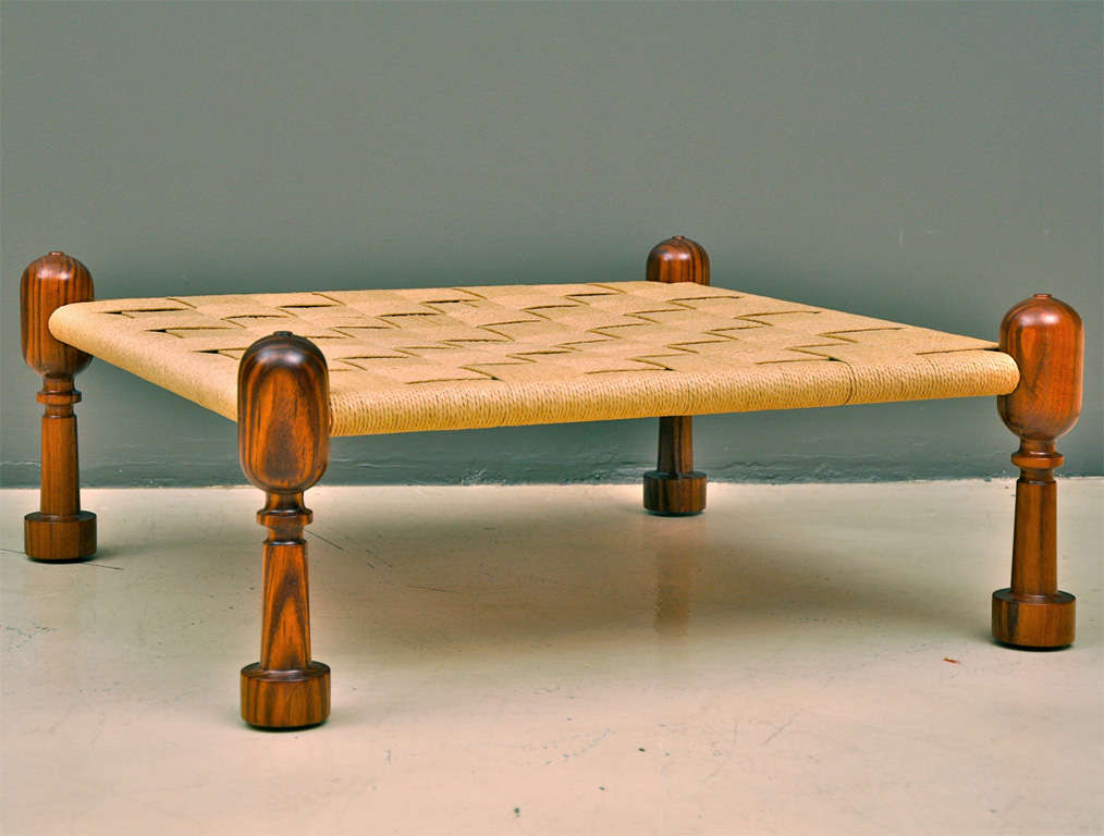 Turned Walnut And Danish Cord Hassock By Lawson-Fenning at 1stDibs