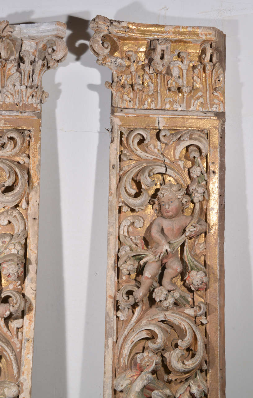 17th Century Baroque Portuguese Wood Carved Polychromed Panels at 1stDibs