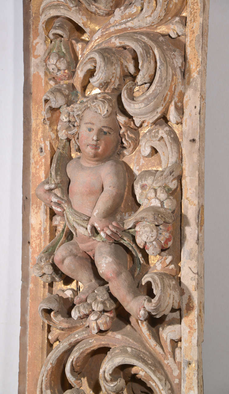 17th Century Baroque Portuguese Wood Carved Polychromed Panels at 1stDibs