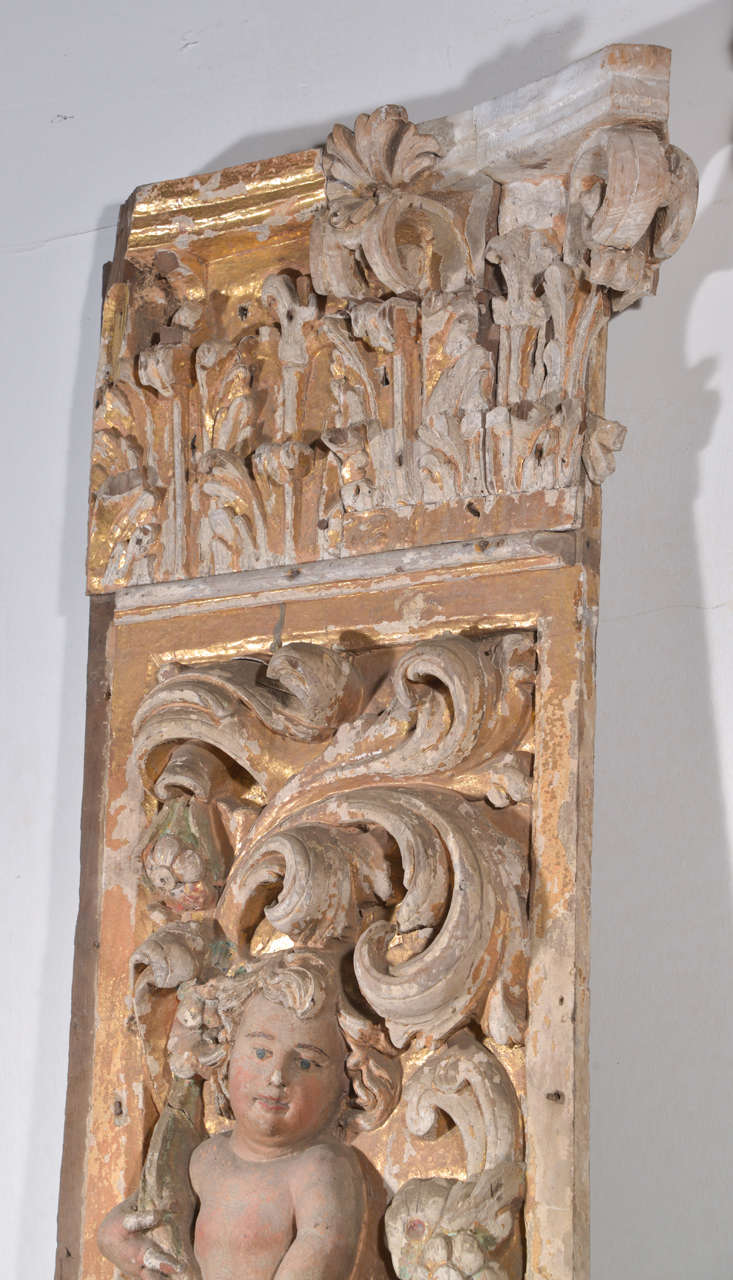 17th Century Baroque Portuguese Wood Carved Polychromed Panels at 1stDibs