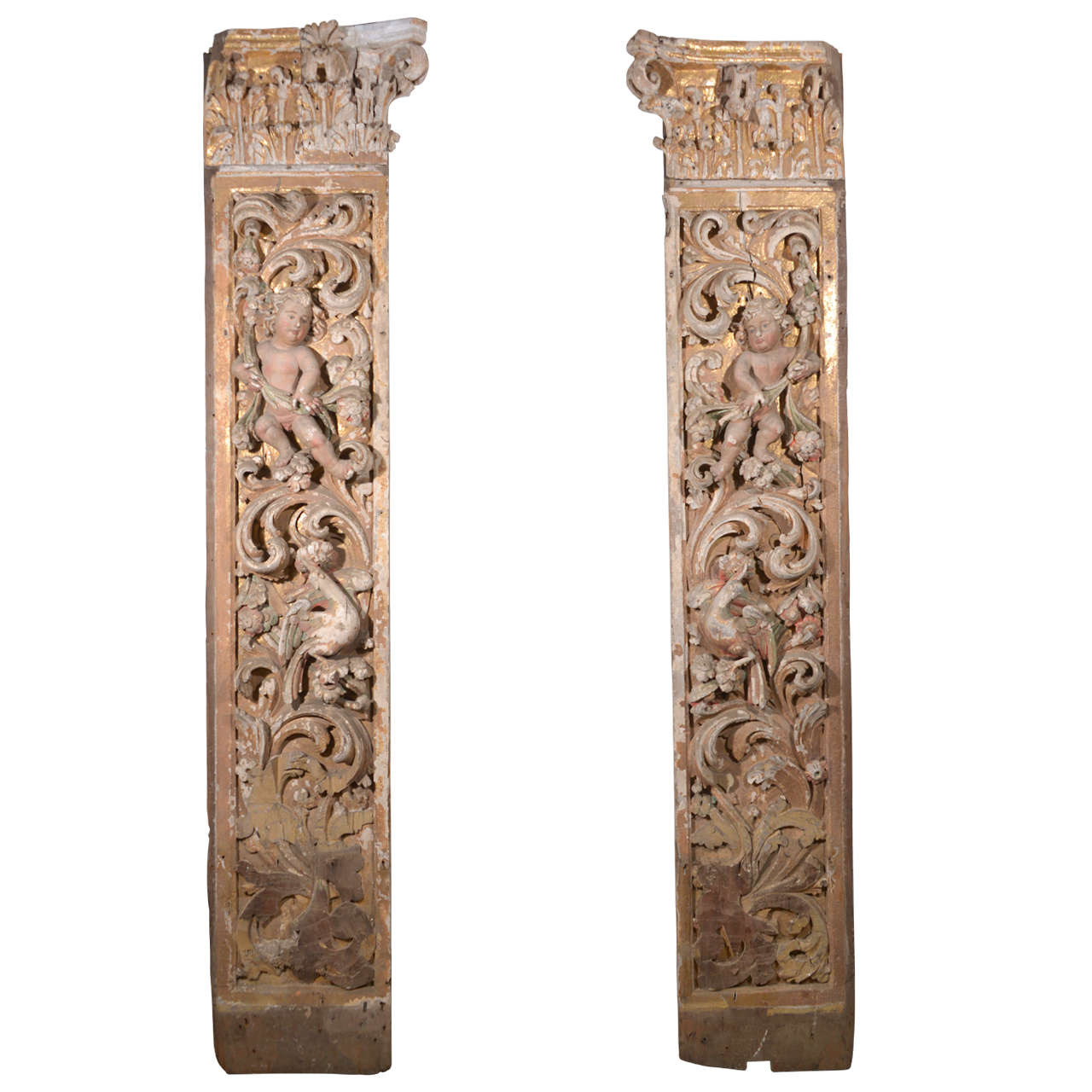 17th Century Baroque Portuguese Wood Carved Polychromed Panels at 1stDibs