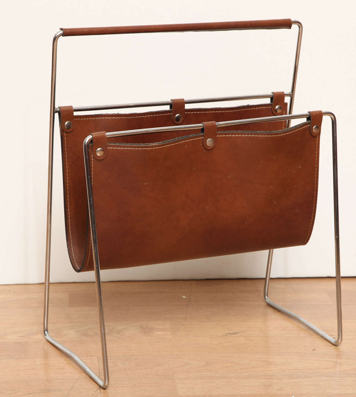 Midcentury Leather Magazine Holder For Sale at 1stDibs