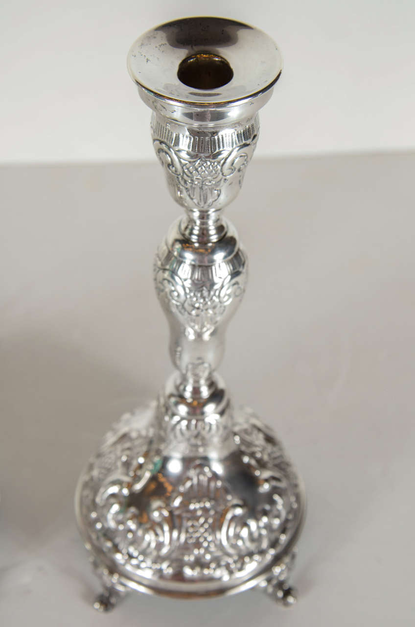Exquisite Pair of Antique Rococo Revival Sterling Candlesticks at 1stDibs