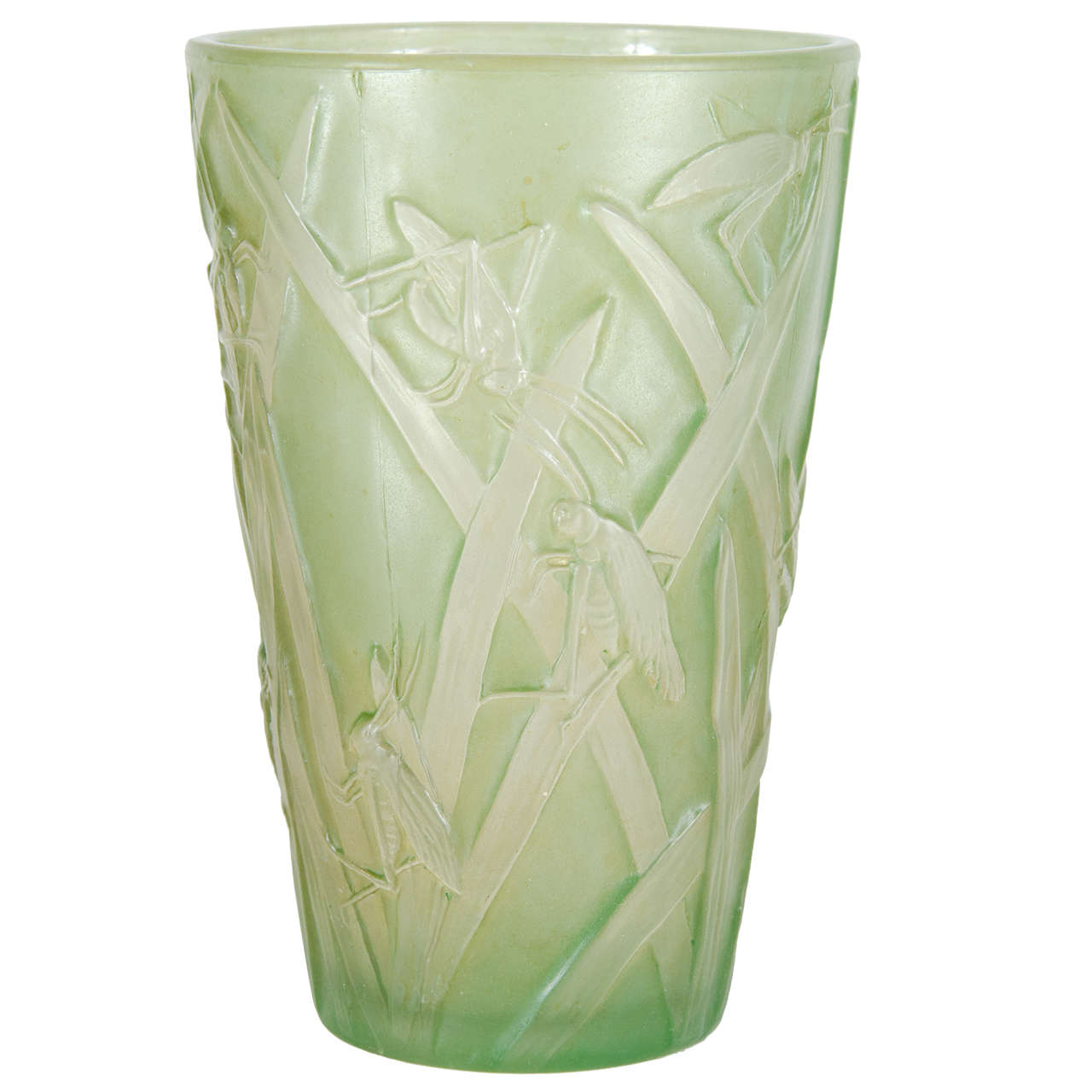 Rare Art Deco Pale Celadon Grasshopper Vase by The Phoenix Glass ...