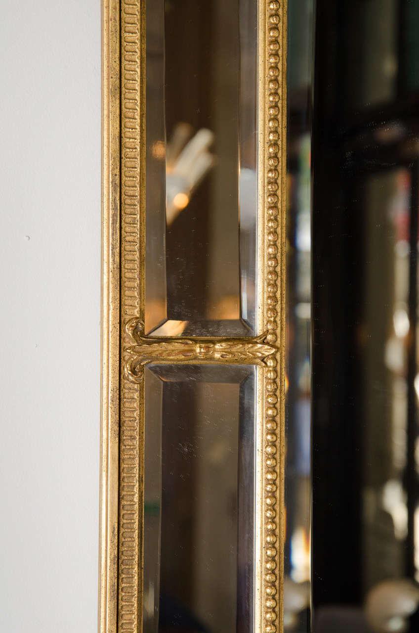 Mid-Century Modern Gilt Mirror with Inset Beveled Panels at 1stDibs