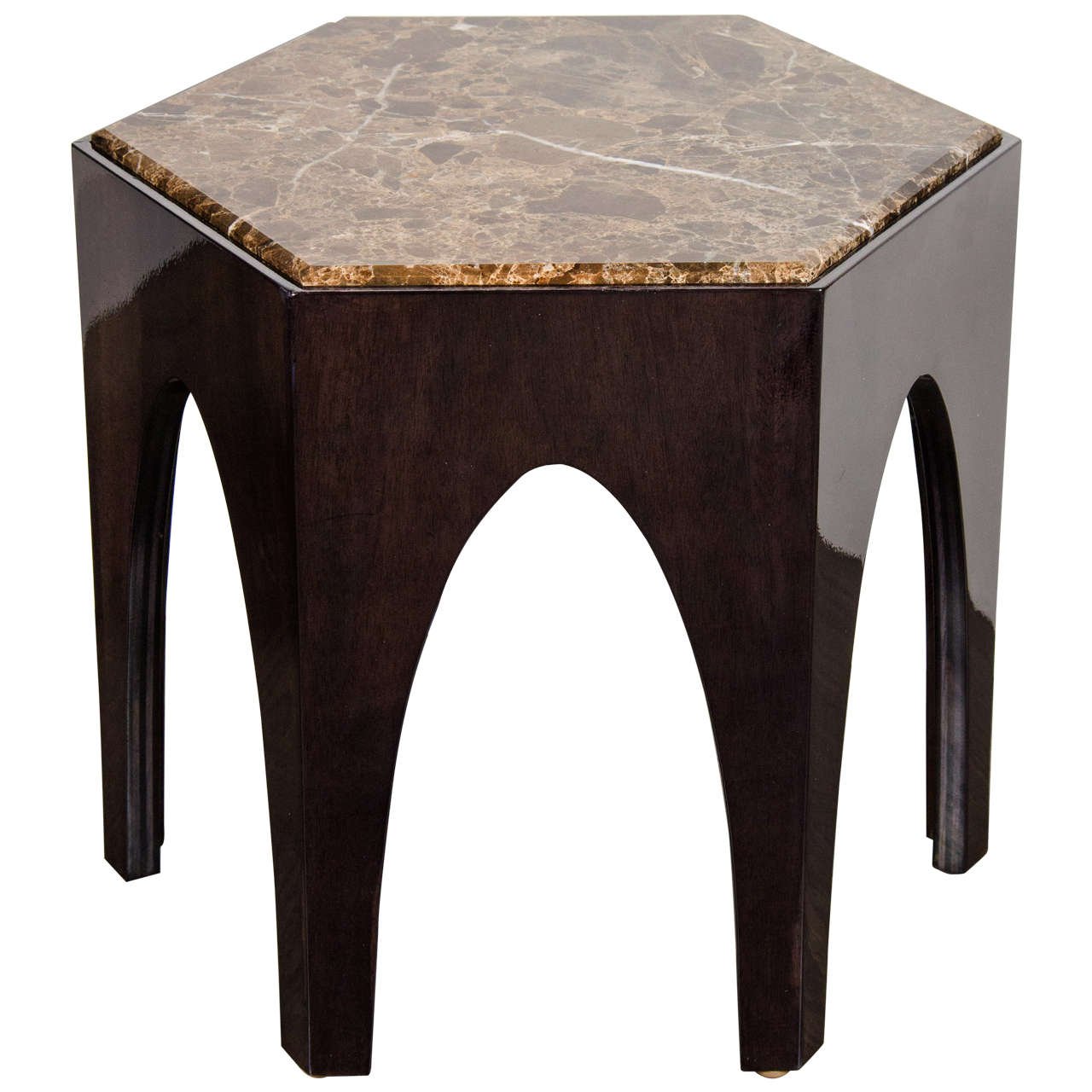 Mid-Century Modern Arch Form Octagonal Table with Emperador Marble Top ...