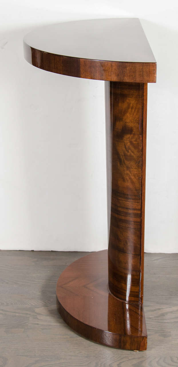Art Deco Console or Demilune Table with Chevron Inlay in Book-Matched Walnut at 1stDibs