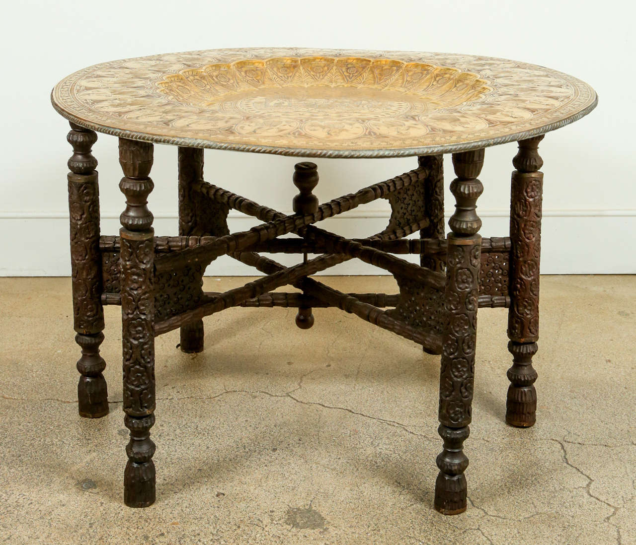 Anglo-Indian Brass Tray Table with Folding Wooden Stand at 1stDibs ...