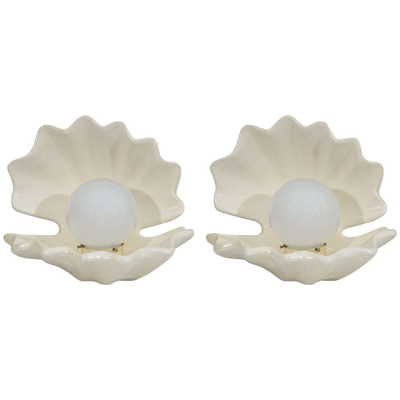 Hollywood Regency Style Pair of Pearl in Oyster Shell Table Lamps at ...