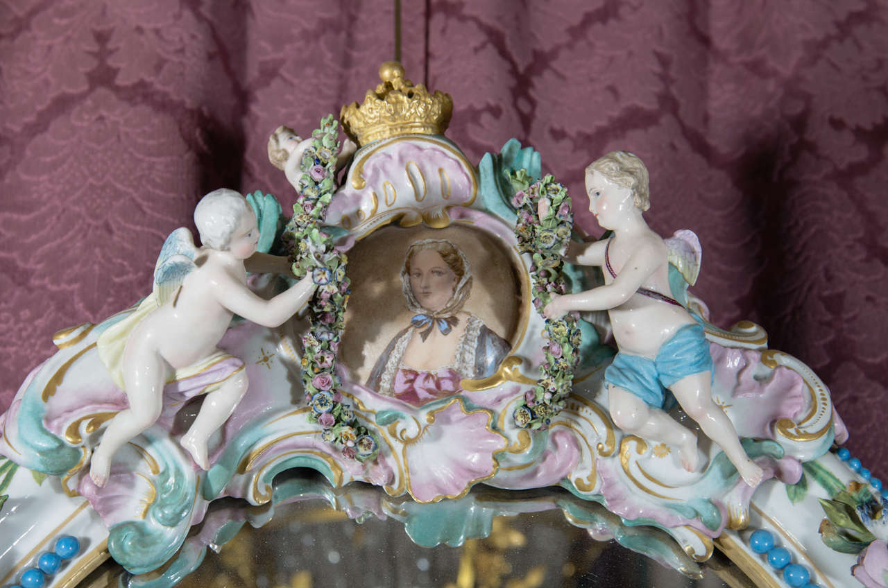 German Meissen or Dresden Oval Porcelain Cherub Mirror at 1stDibs ...