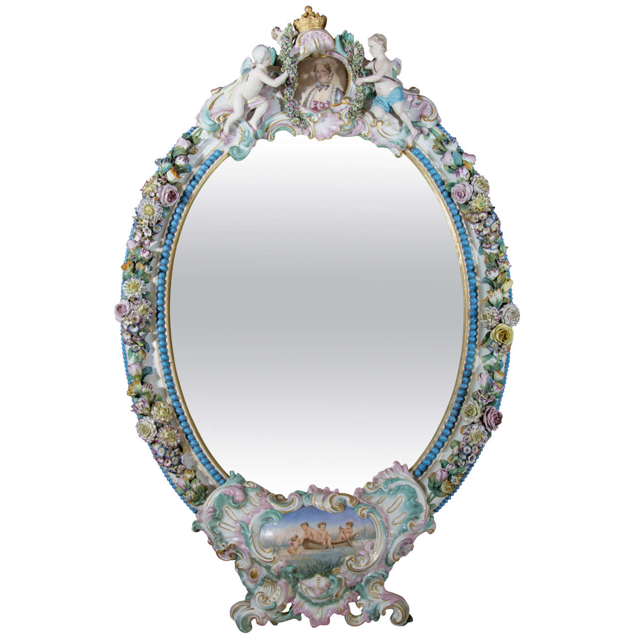 German Meissen or Dresden Oval Porcelain Cherub Mirror at 1stDibs ...