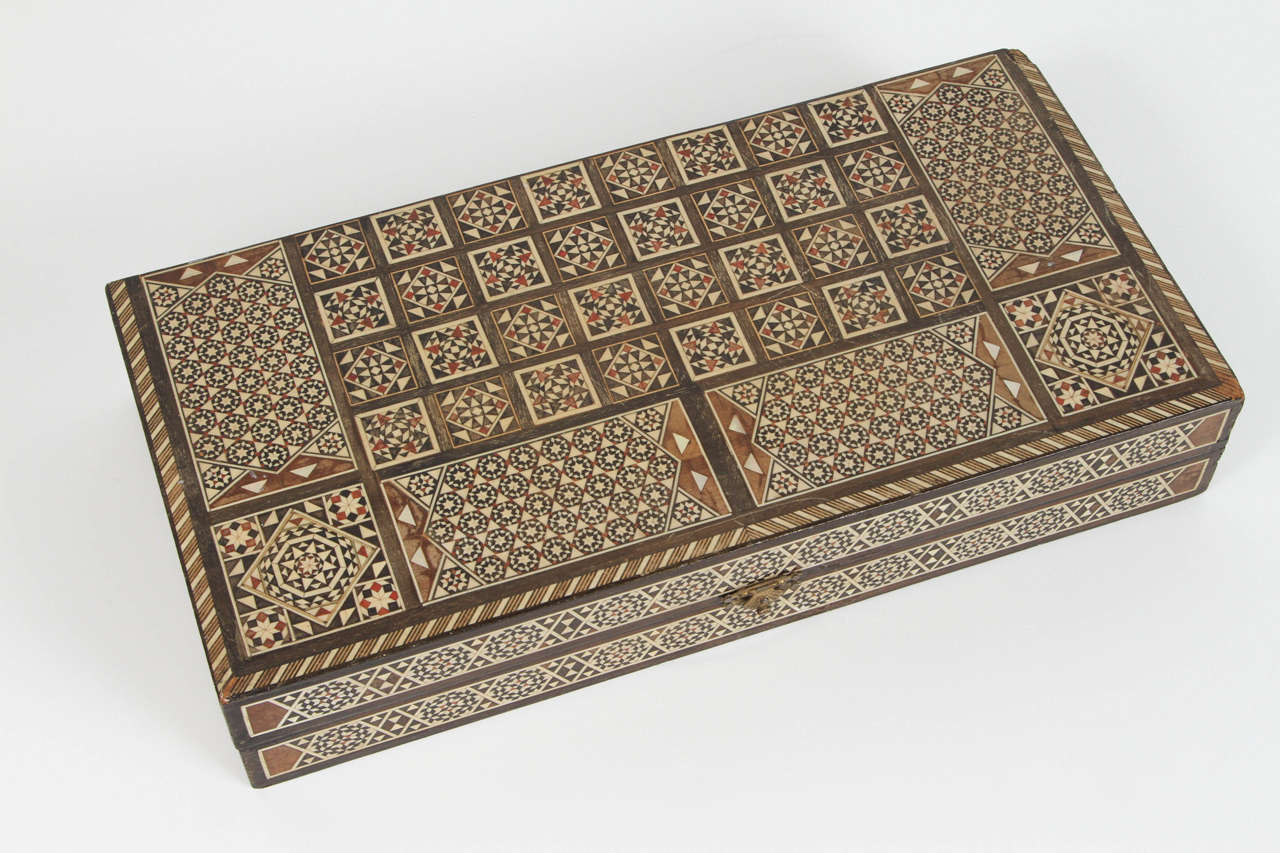 Fine Syrian Inlaid Mosaic Backgammon Wooden Box at 1stDibs