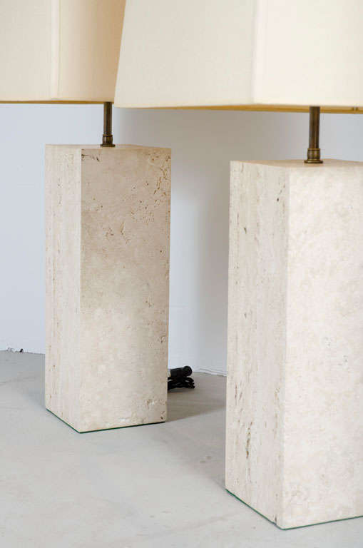 Pair of Substantial Travertine Square Column Table Lamps at 1stDibs ...