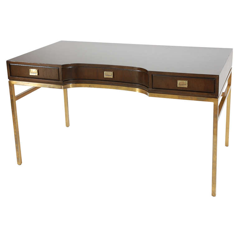 Wood and Brass Desk by Drexel at 1stDibs | brass and wood desk, wood ...