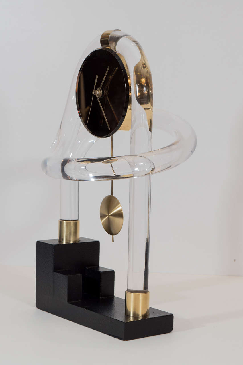 Whimsical Lucite and Brass Pendulum Clock by Jon Gilmore at 1stDibs ...