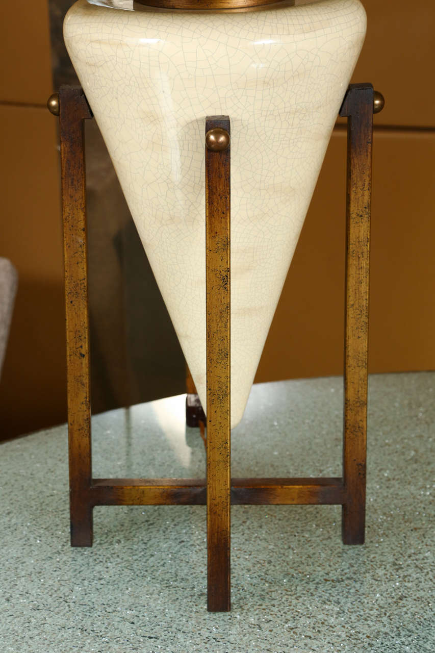 Pair of Unusual Table Lamps with Ceramic Bases in Antiqued Wooden ...