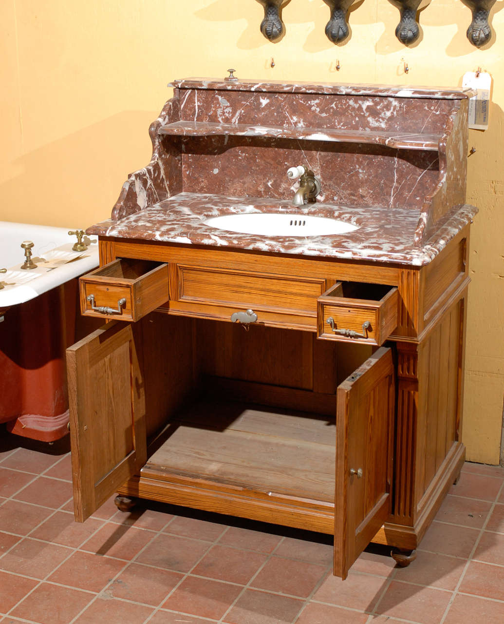 19th C. French Pine and Marble Washstand Sink For Sale at 1stDibs