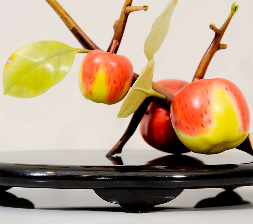 Two Signed Carved and Painted Japanese Ivory Fruit Sculptures. at 1stDibs
