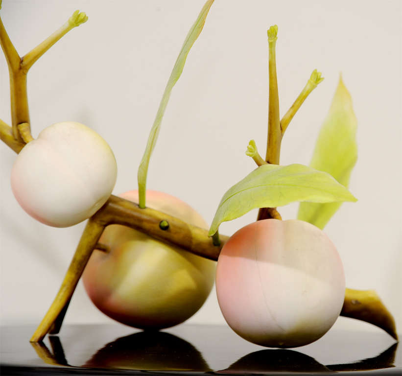 Two Signed Carved and Painted Japanese Ivory Fruit Sculptures. at 1stDibs