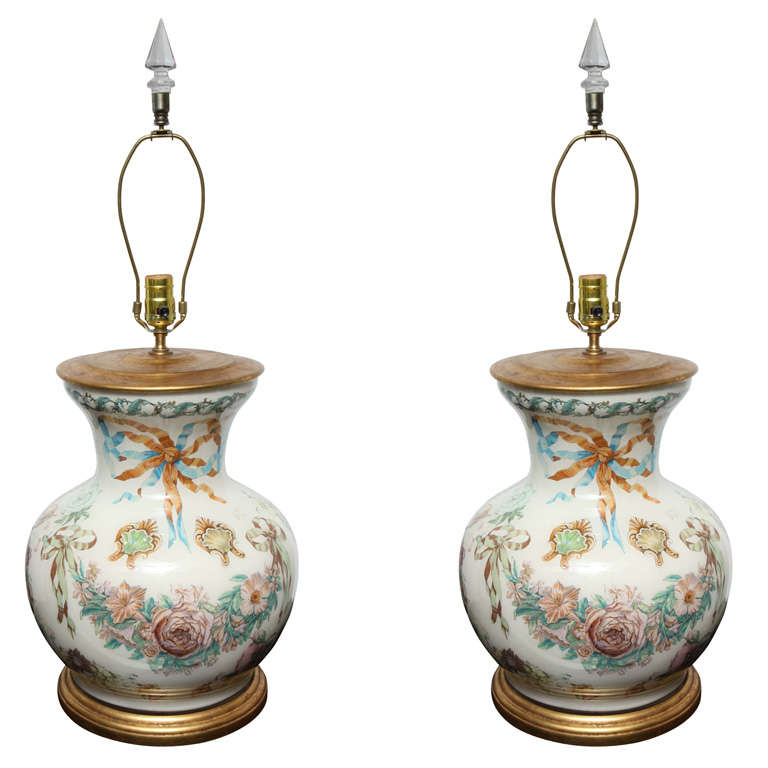 Pair of Reverse Decoupage Glass Lamps at 1stDibs | decoupage on glass ...