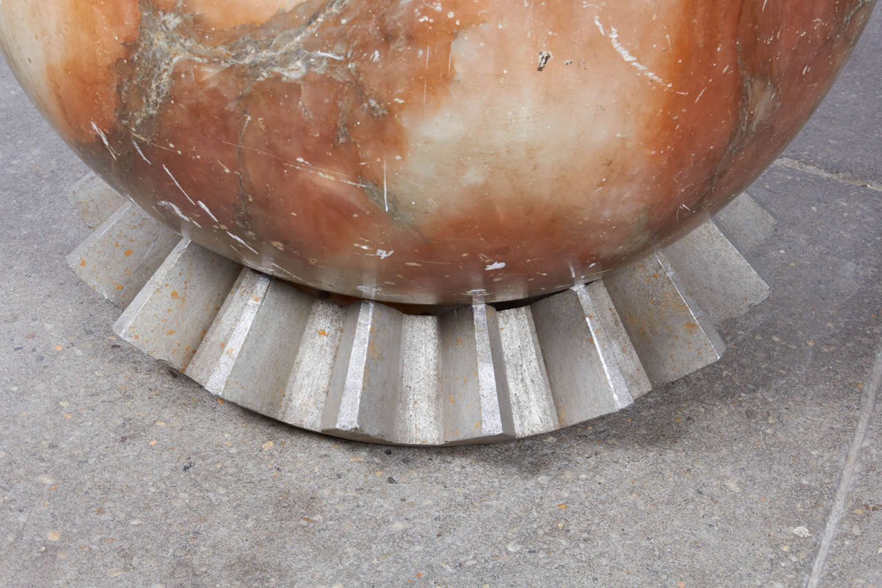 Large Alabaster Ball on Industrial Metal Base at 1stDibs