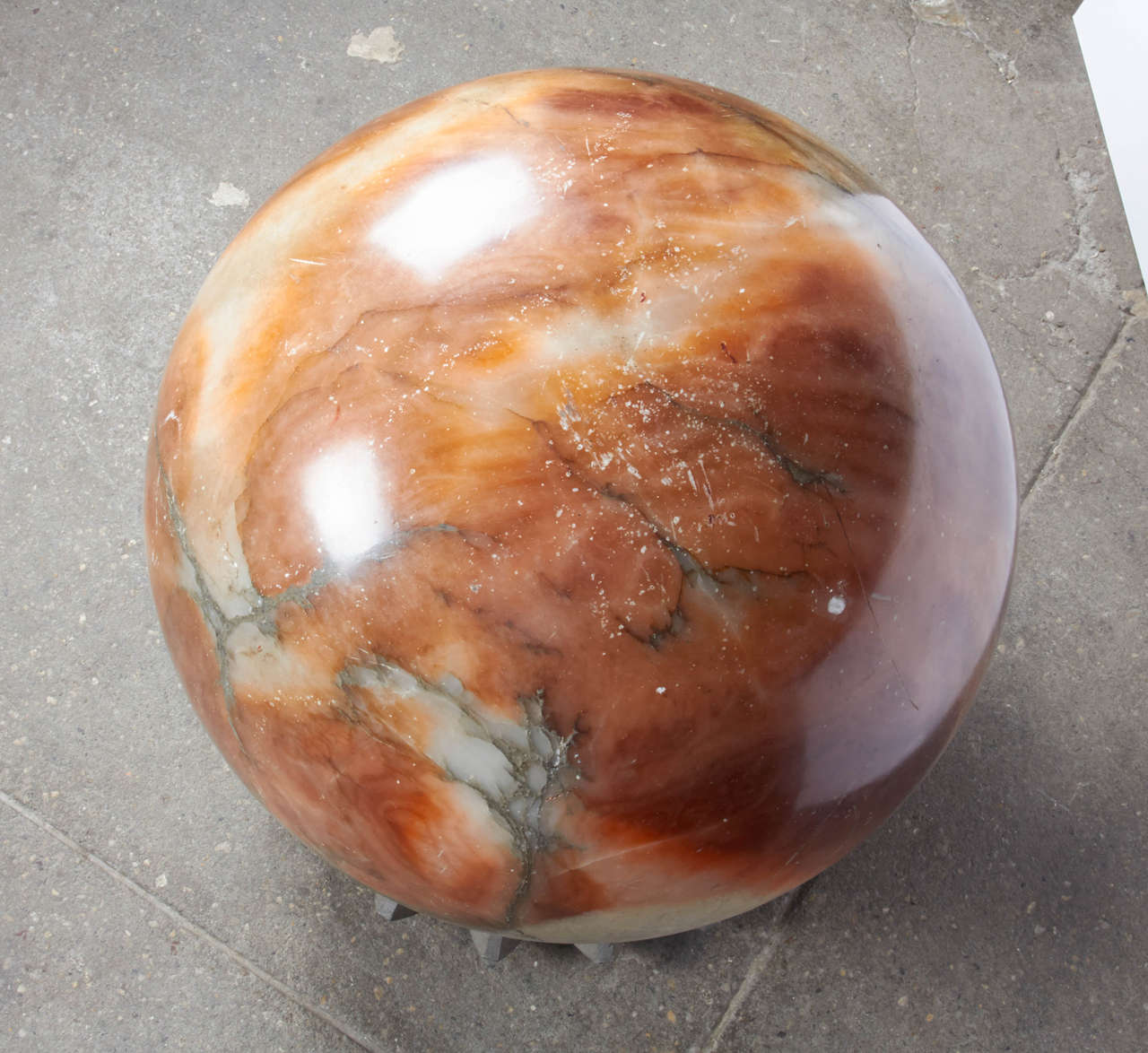 Large Alabaster Ball on Industrial Metal Base at 1stDibs