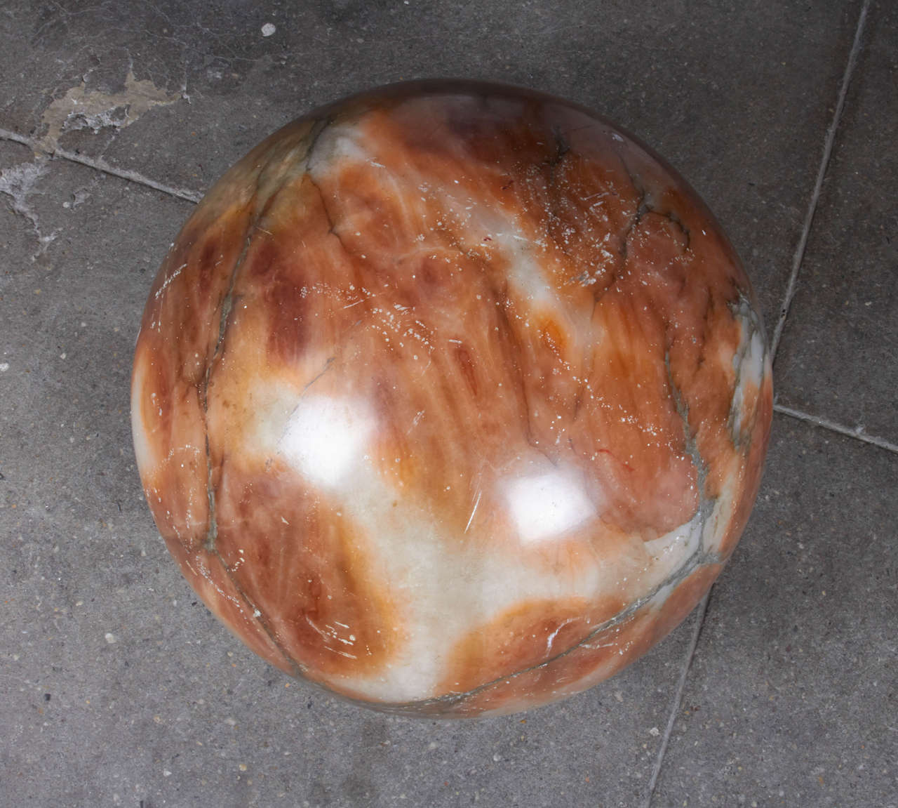 Large Alabaster Ball on Industrial Metal Base at 1stDibs