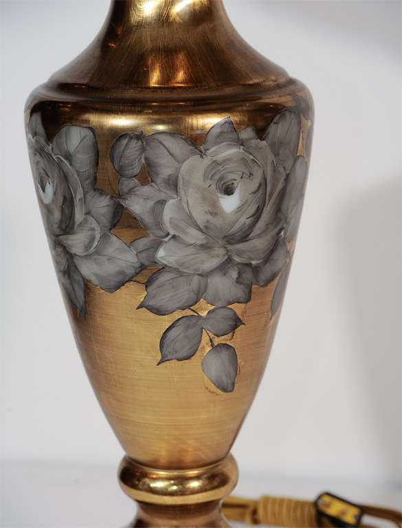 Pair of Floral Motif Gilt Porcelain Lamps by Marbro at 1stDibs