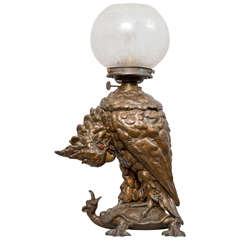 American Victorian Kerosene Figural Table Lamp, Cockatoo on Turtle at ...