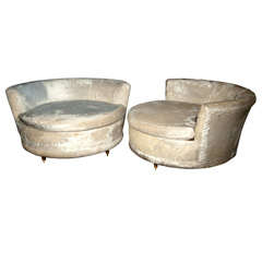 Pair of Large Round 60's Upholstered Chairs at 1stDibs