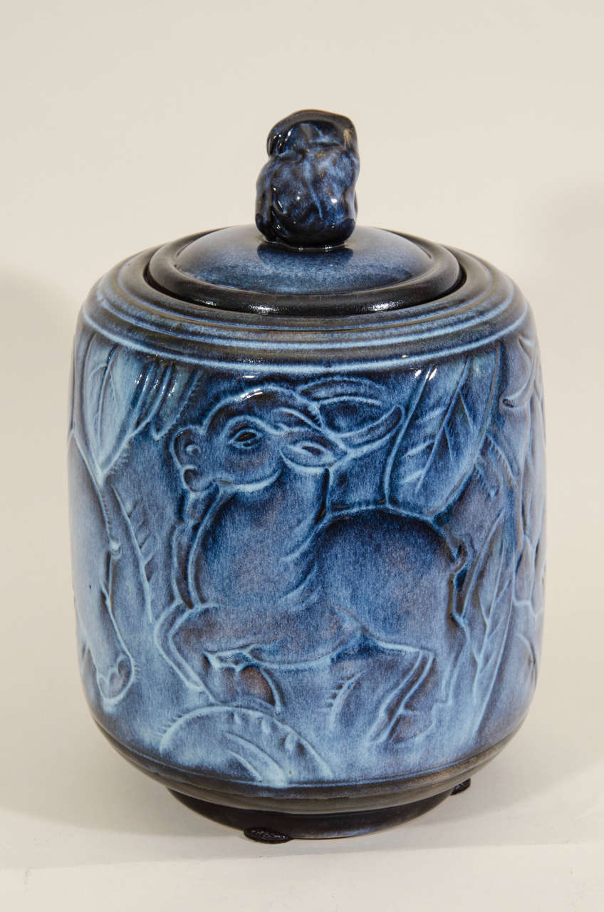 Maurice Gensoli for Sèvres French Art Deco Ceramic Blue Covered Pot For ...