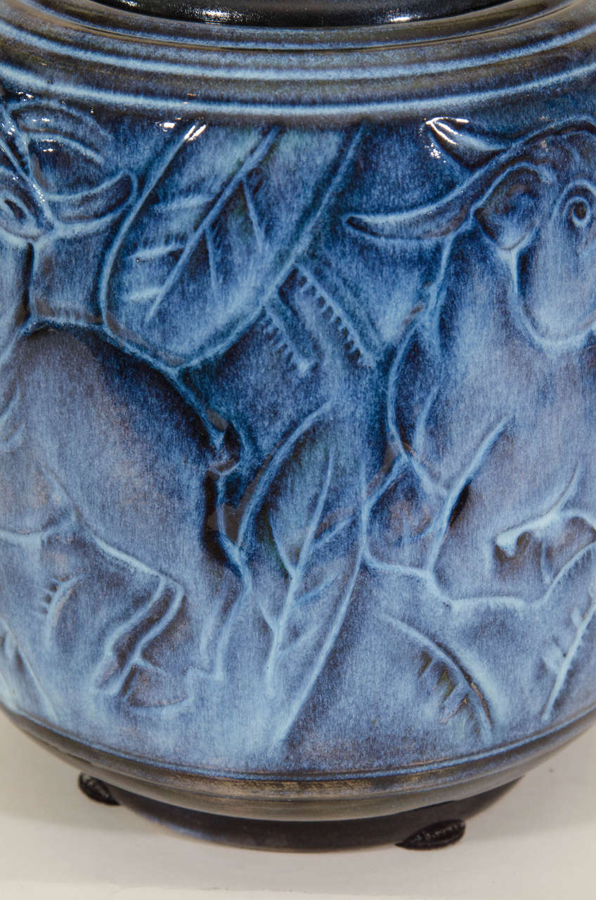 Maurice Gensoli for Sèvres French Art Deco Ceramic Blue Covered Pot For ...