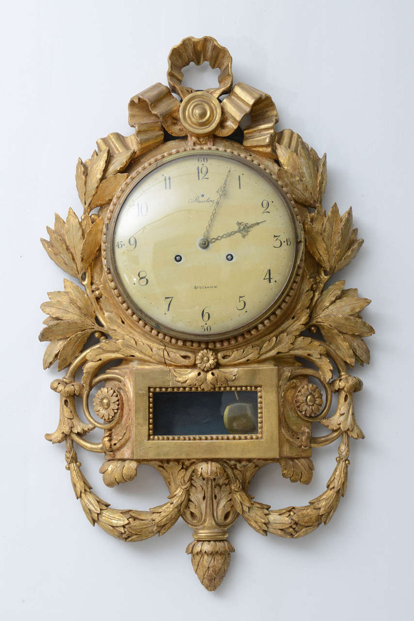 Swedish Gilded Wall Clock For Sale at 1stDibs