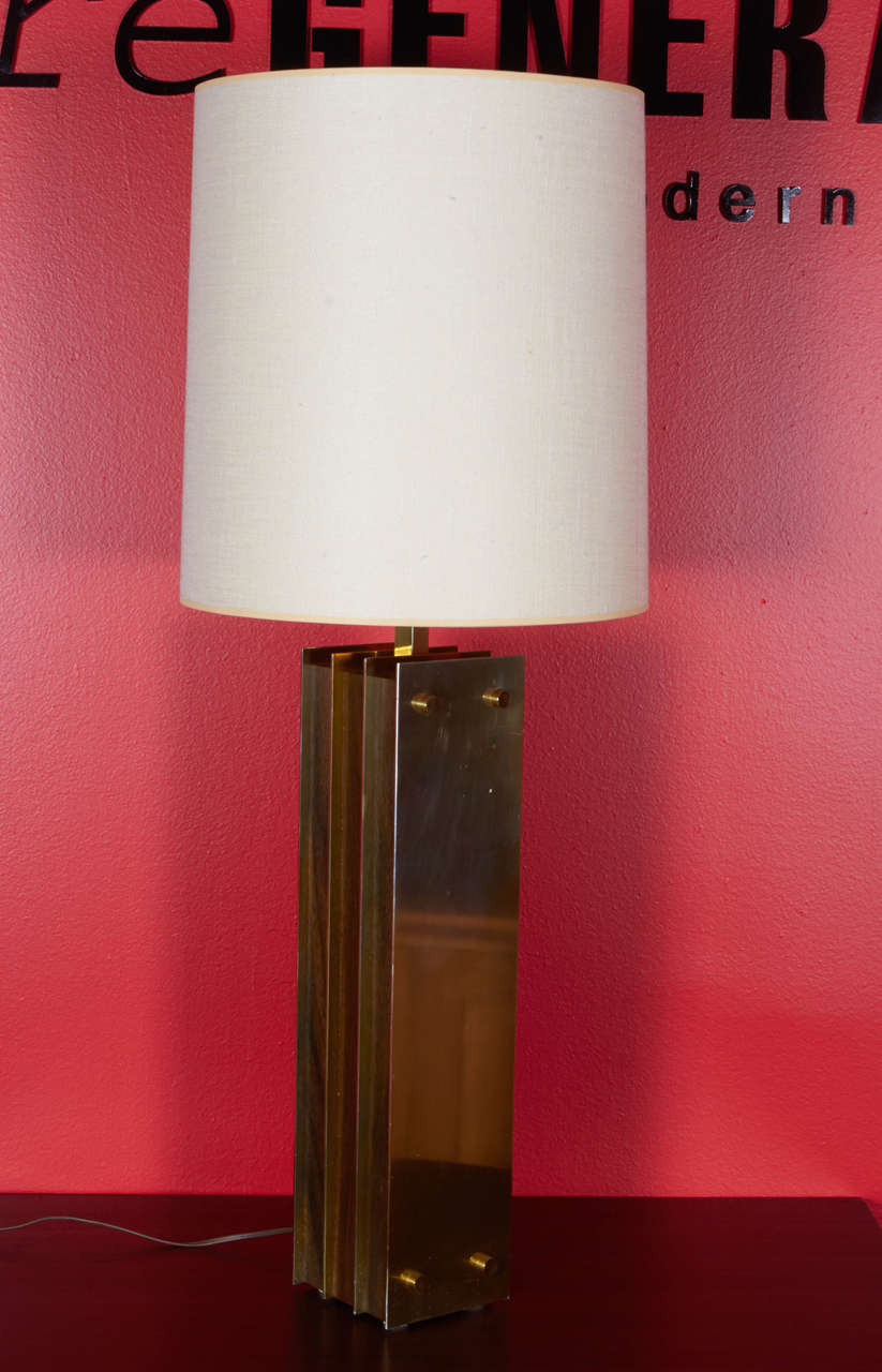 Laurel I Beam Table Lamps with Wood and Brass, 1950s For Sale at 1stDibs