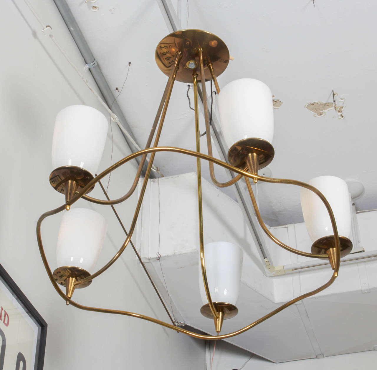 Lightolier Brass and Glass Chandelier For Sale at 1stDibs