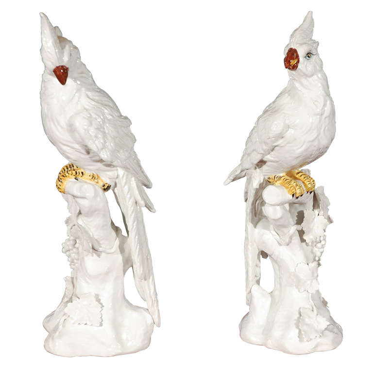 Pair of Regency Italian Ceramic Cockatoos at 1stDibs