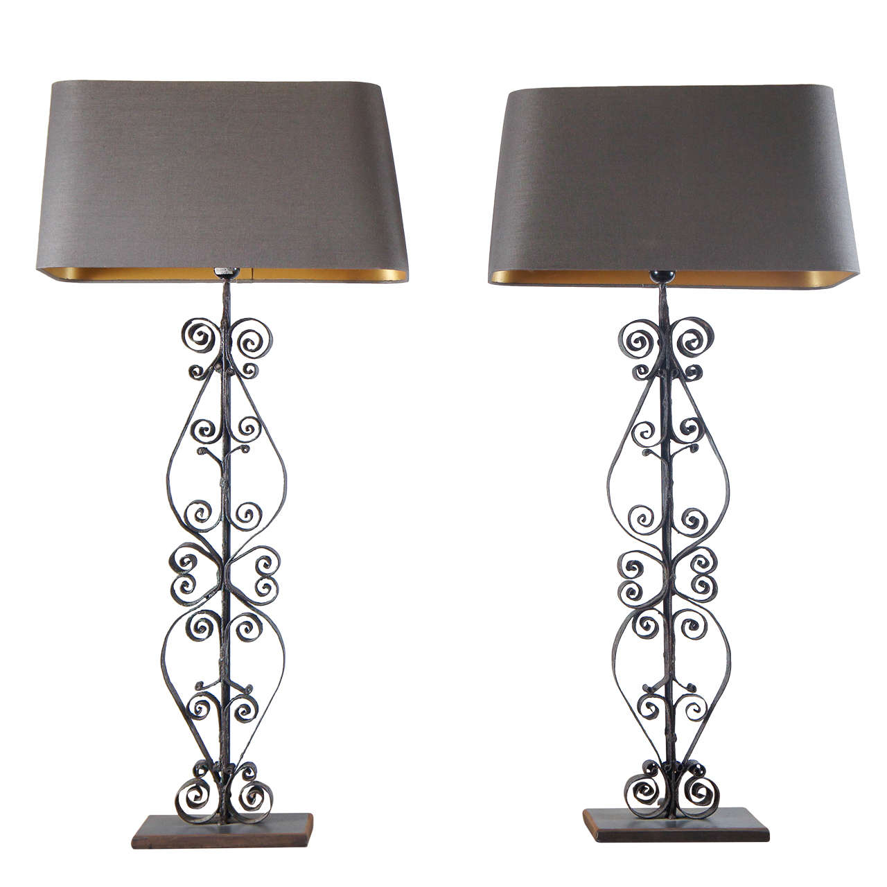 Pair of Scrolled Iron Metal Base Lamps at 1stDibs