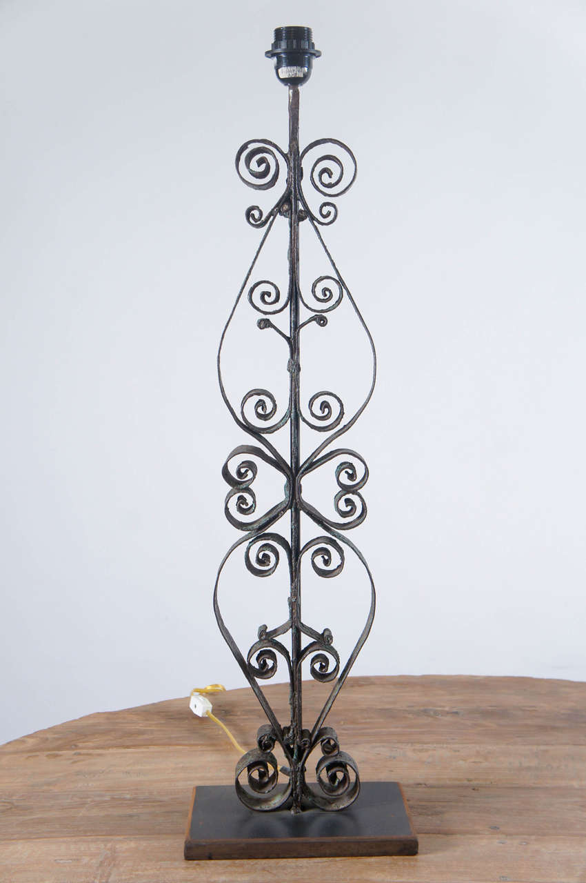 Pair of Scrolled Iron Metal Base Lamps at 1stDibs