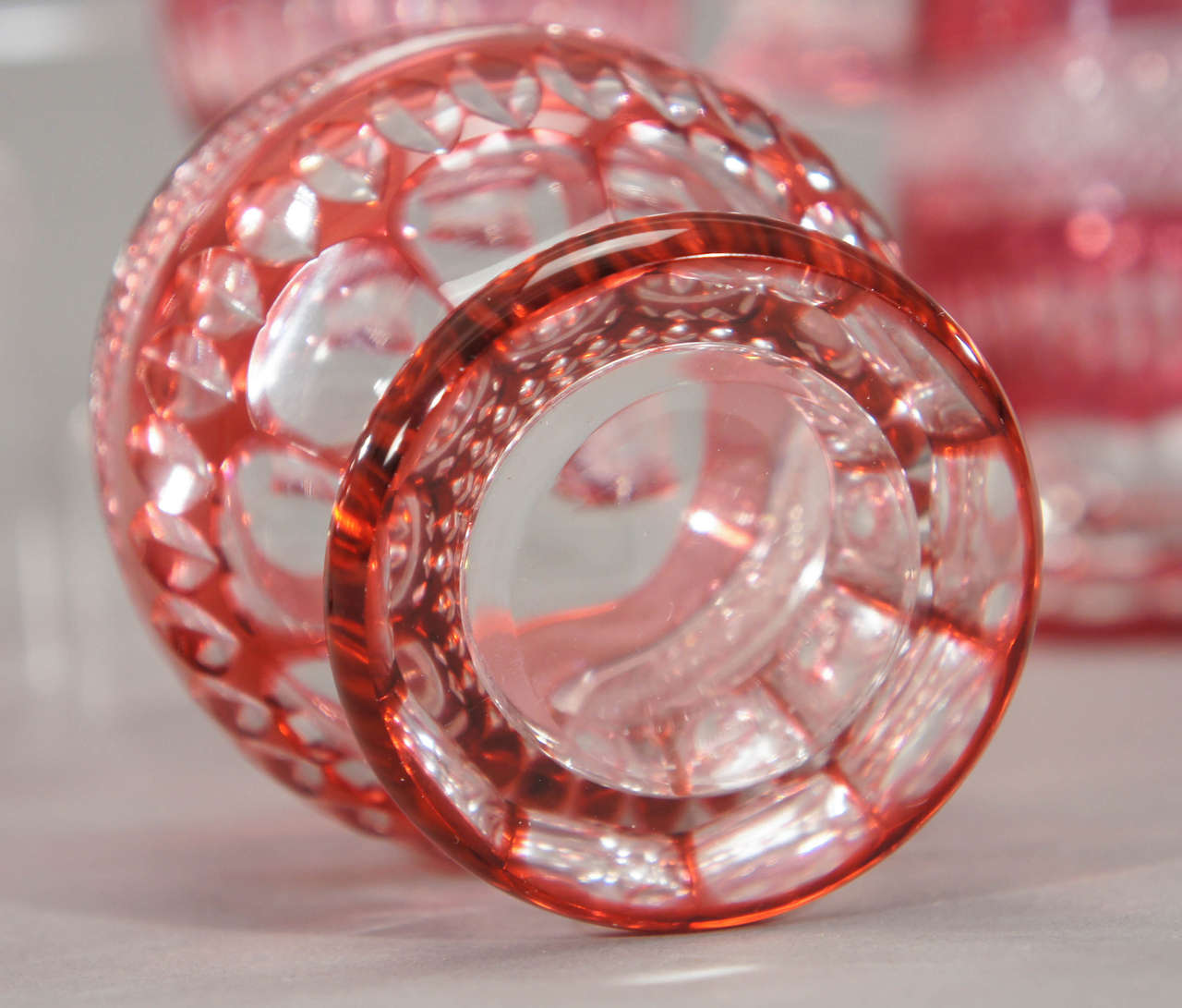 Set of 12 Bohemian, Handblown Crystal Cranberry Overlay CutTo Clear ...