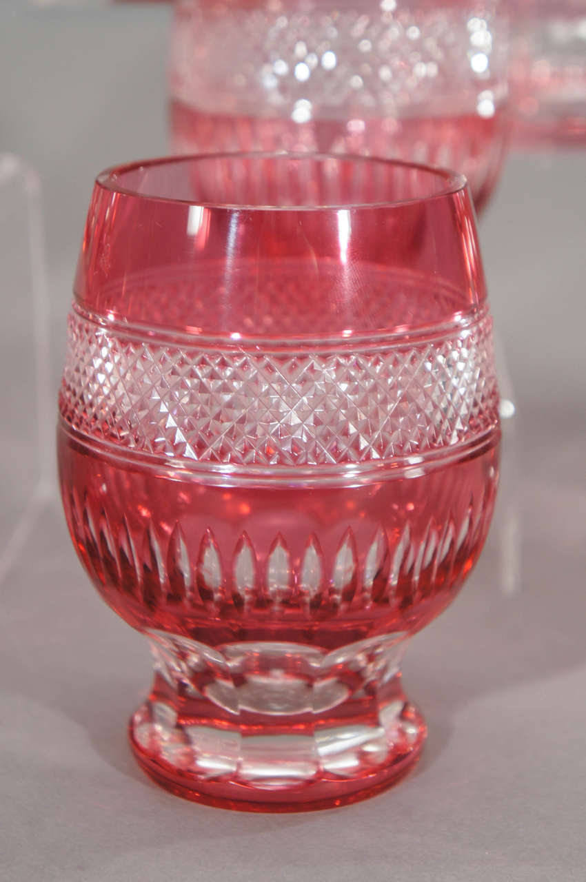 Set of 12 Bohemian, Handblown Crystal Cranberry Overlay CutTo Clear ...