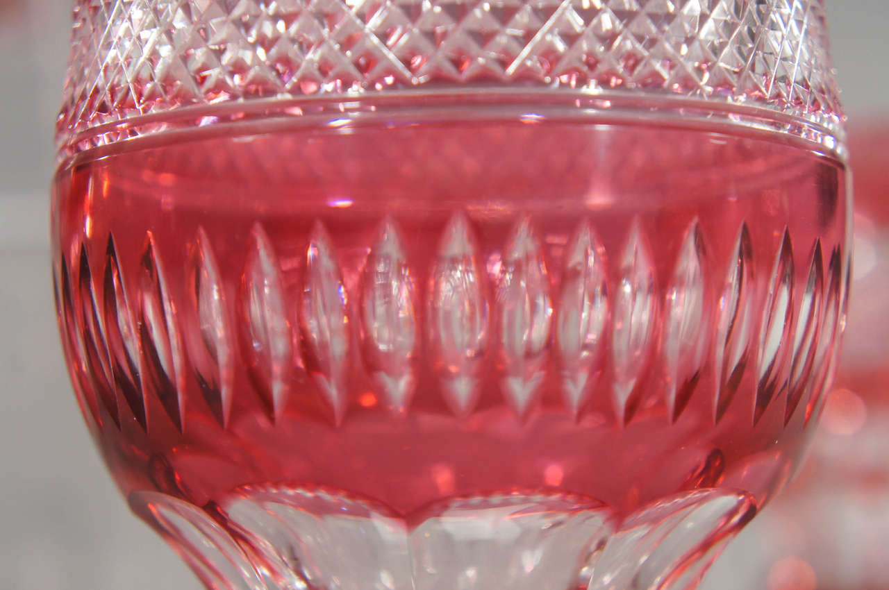 Set of 12 Bohemian, Handblown Crystal Cranberry Overlay CutTo Clear ...