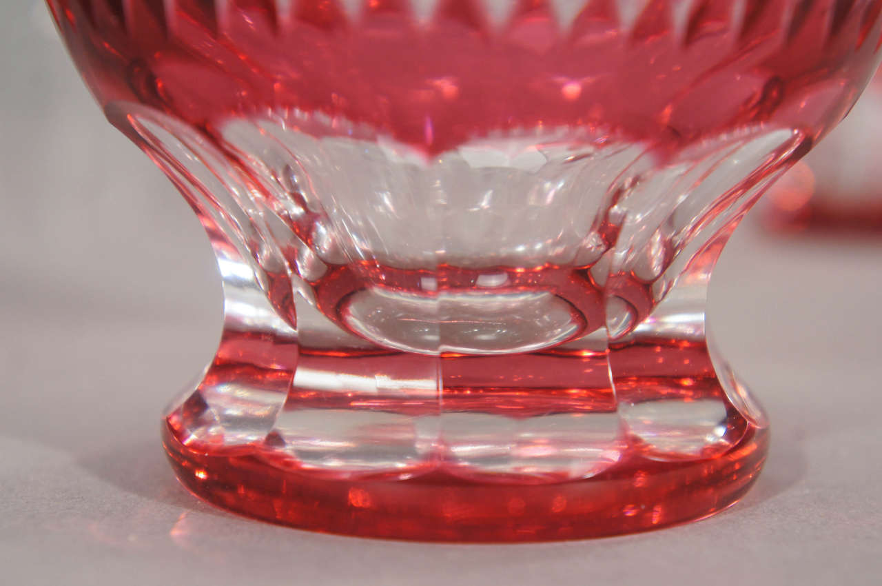 Set of 12 Bohemian, Handblown Crystal Cranberry Overlay CutTo Clear ...