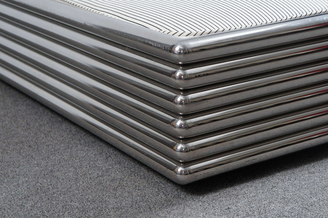 Pair polished stainless steel radiator Brueton Chaise Lounges or ...